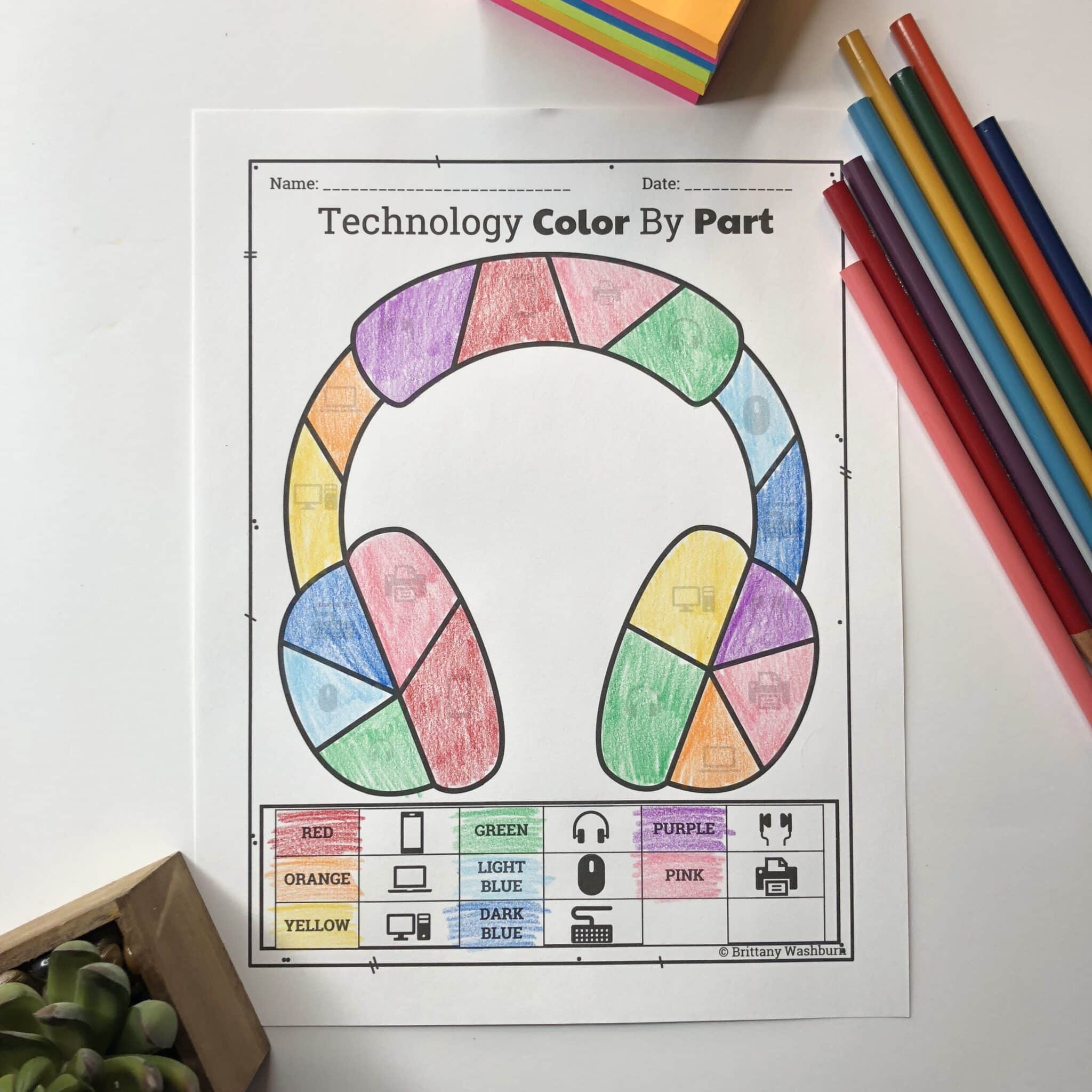 Technology Color By Computers and Parts Printable Worksheets