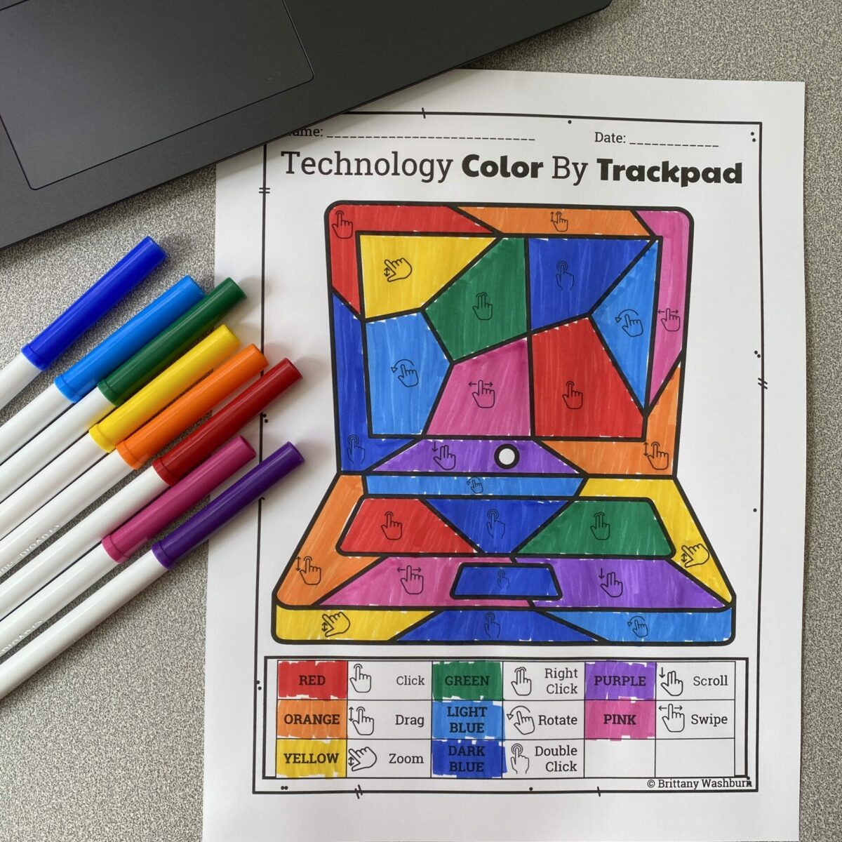 Technology Color By Trackpad Gestures Printable Worksheets