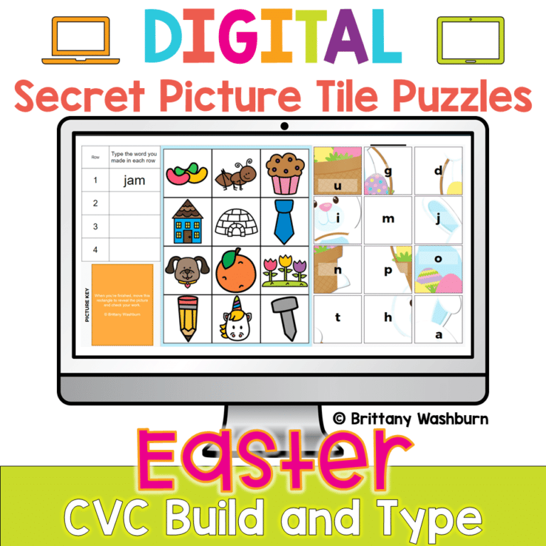 CVC Words Easter Digital Secret Picture Tile Puzzles