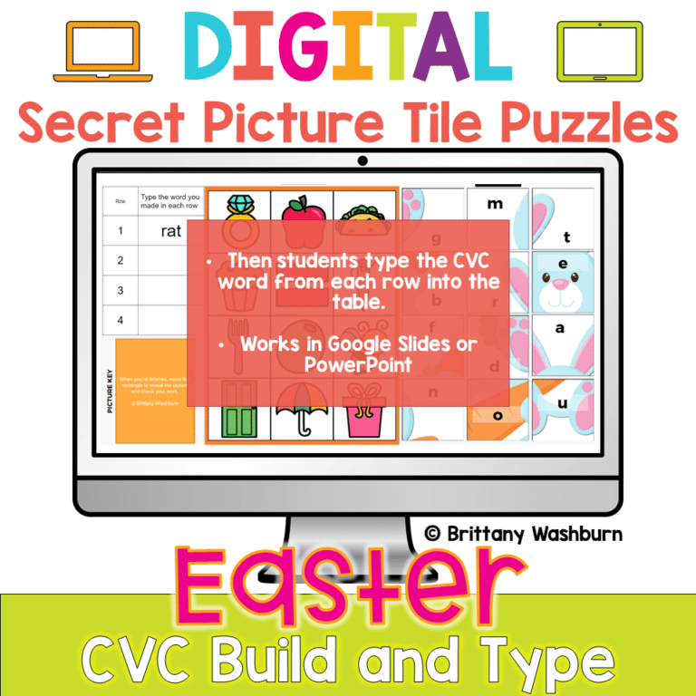 CVC Words Easter Digital Secret Picture Tile Puzzles