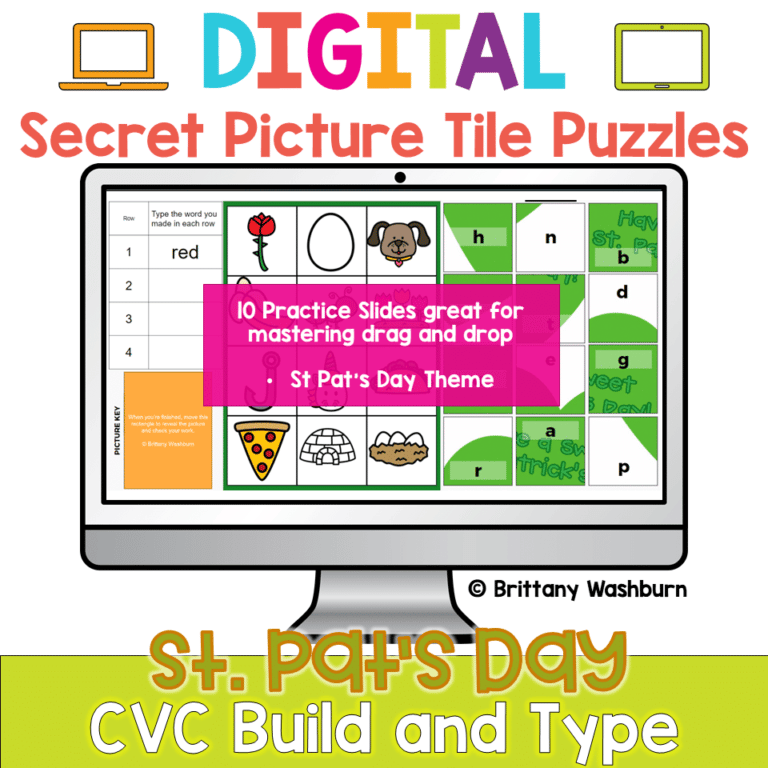 CVC Words Saint Patrick's Day Digital Secret Picture Tile Puzzles