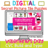 CVC Words Valentine's Day Digital Secret Picture Tile Puzzles