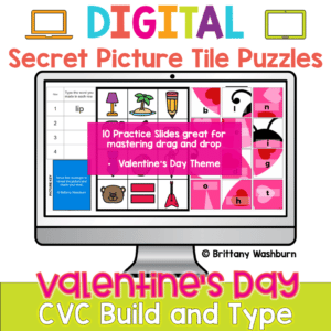 CVC Words Valentine's Day Digital Secret Picture Tile Puzzles
