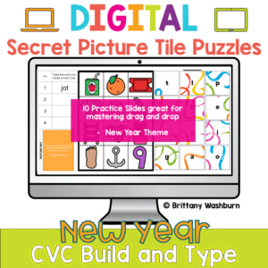 CVC Words New Year Theme Digital Secret Picture Tile Puzzles