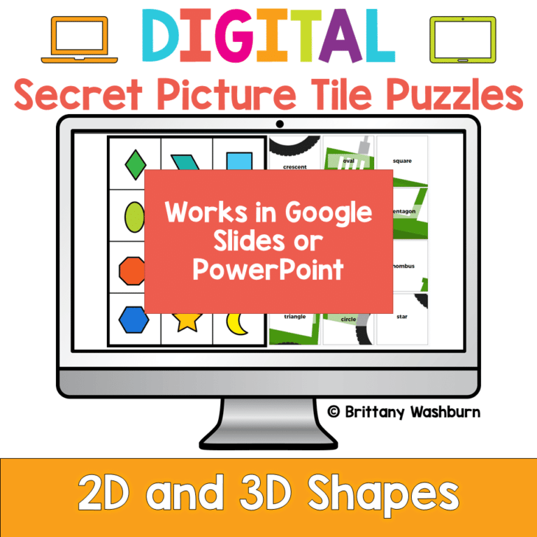 2D and 3D Shapes Digital Secret Picture Tile Puzzles