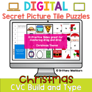 CVC Words Christmas Theme Digital Secret Picture Tiles