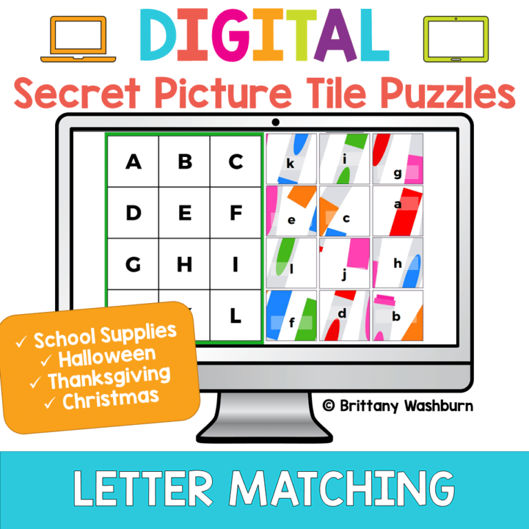 Alphabet Letter Matching Digital Secret Picture Tile Puzzles