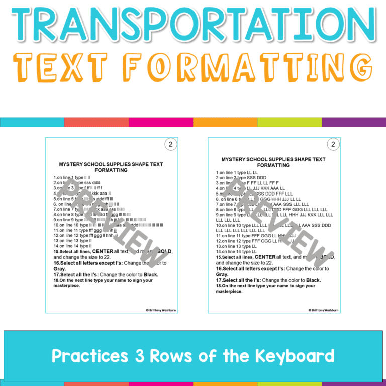 Transportation Themed Text Formatting Activities