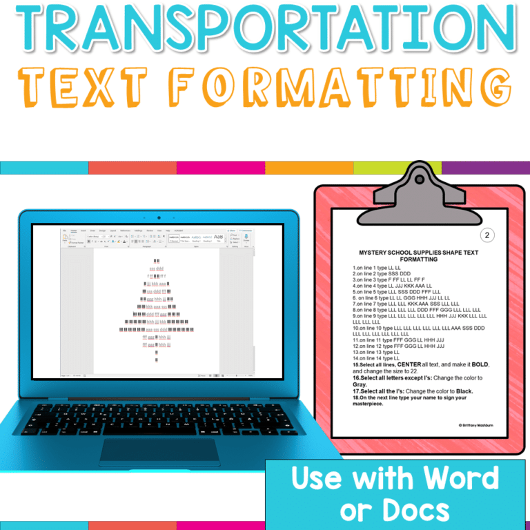 Transportation Themed Text Formatting Activities