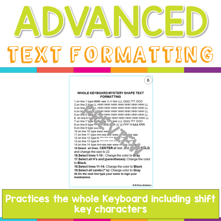 Advanced Keyboarding Text Formatting Activities