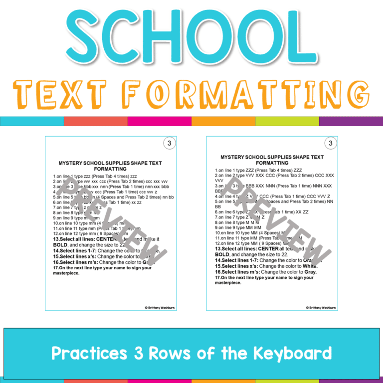 School Themed Text Formatting Activities