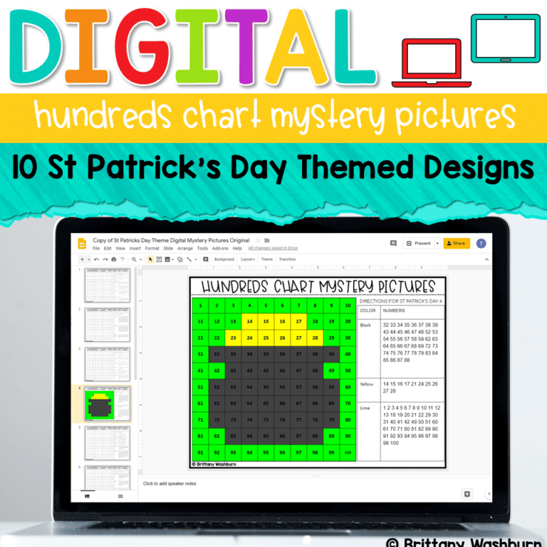 Digital Hundreds Chart Mystery Pictures | St Patrick's Day Theme
