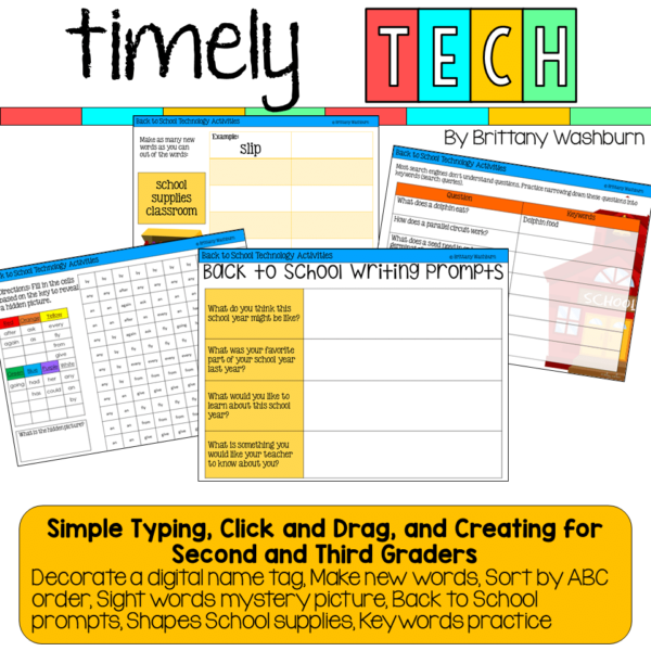 Grades 2-3 Timely Tech: Back to School Themed Computer Lab Lessons