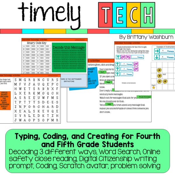 Grades 4-5 Timely Tech: September Themed Computer Lab Lessons