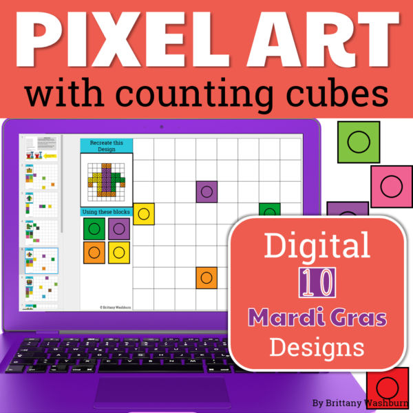 Mardi Gras Pixel Art with Counting Cubes