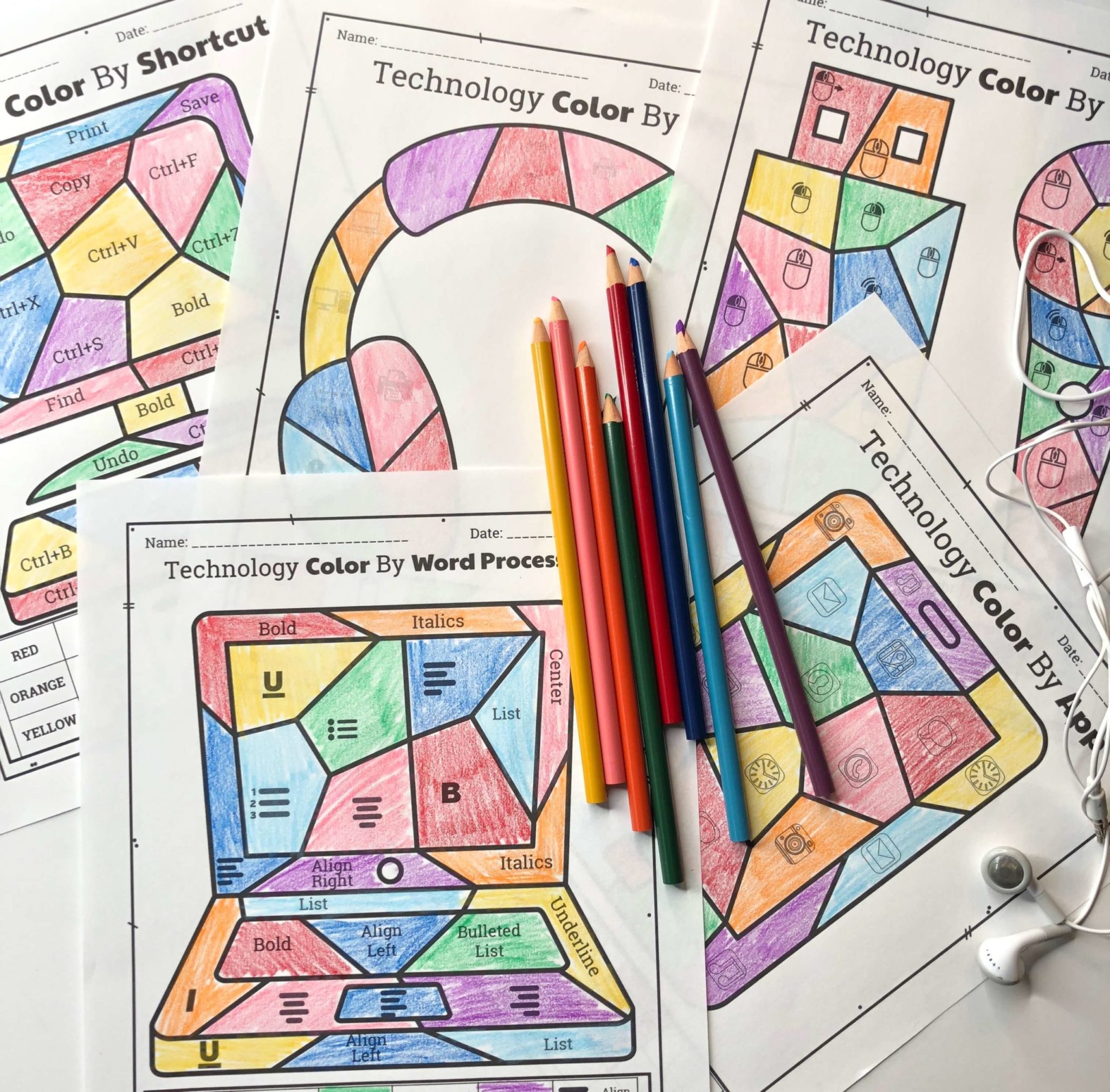 Technology Color By Code Worksheets Bundle