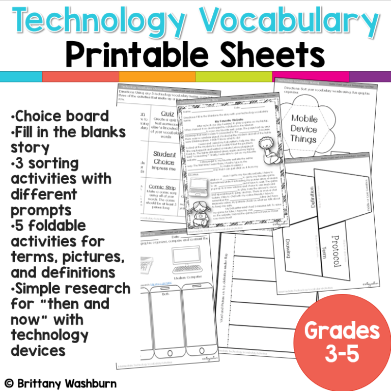 Technology Vocabulary Worksheets 3-5