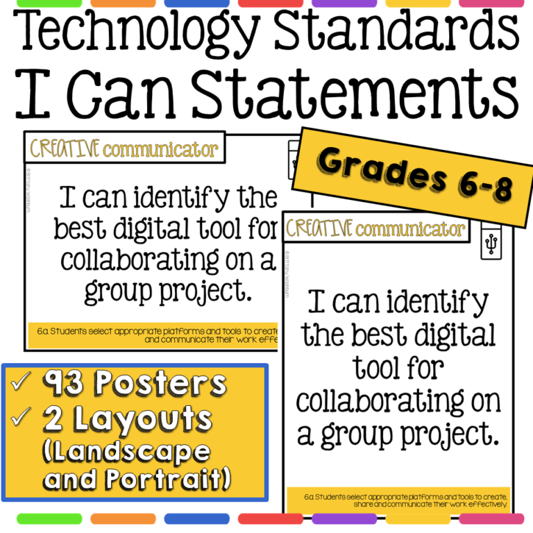 Technology I Can Statements for Grades 6-8 - Tech Decor Theme