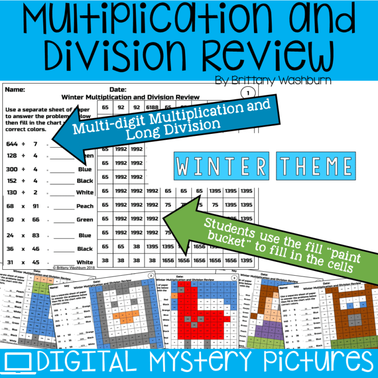 Winter Themed Multiplication and Division Practice DIGITAL Mystery Pictures