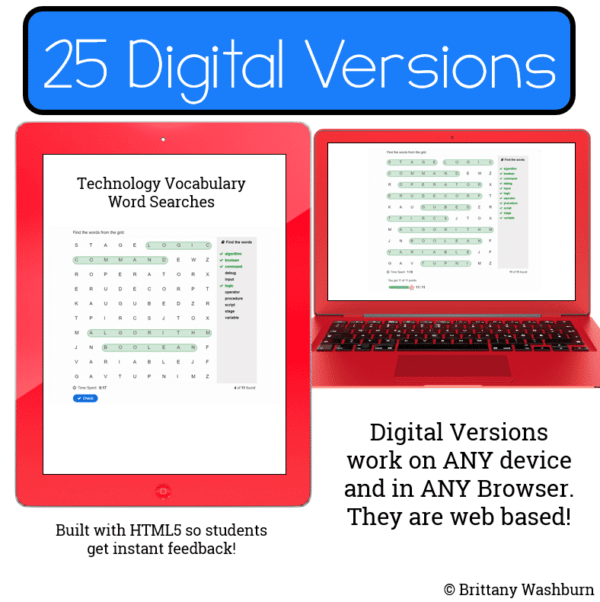 Technology Vocabulary Term Word Searches
