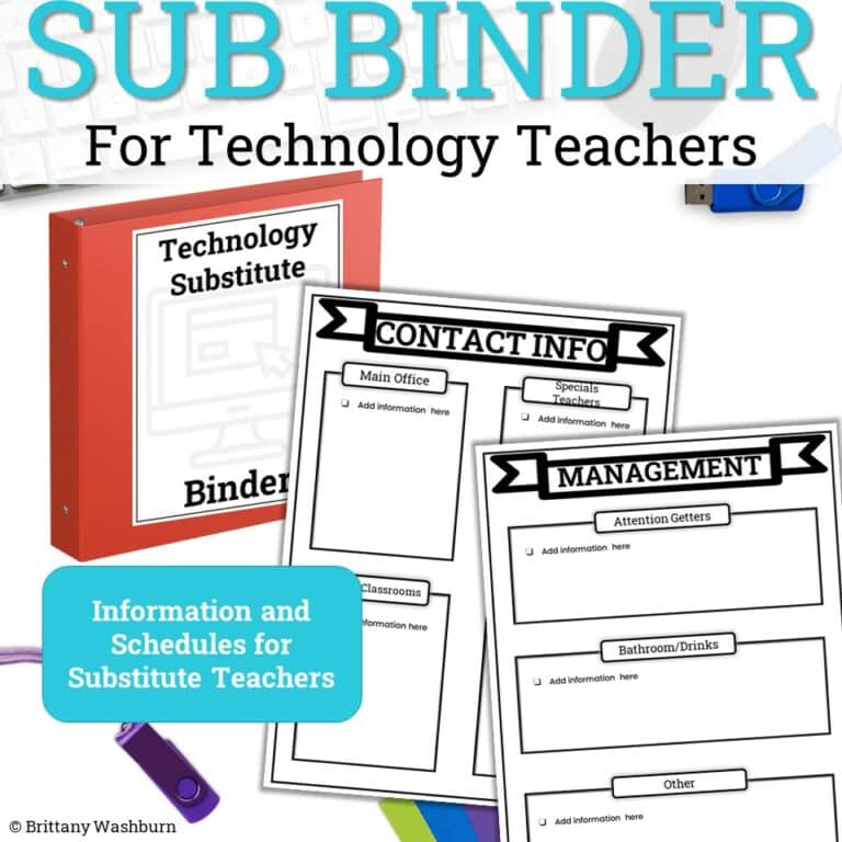 Substitute Binder and Forms for Technology Teachers