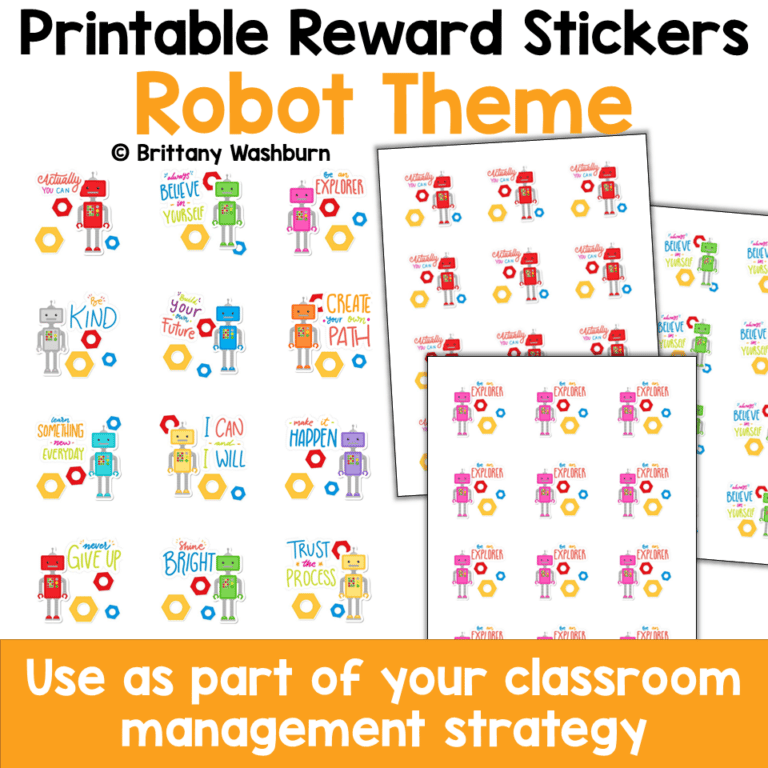 Robot Themed Printable Reward Stickers for Classroom Management