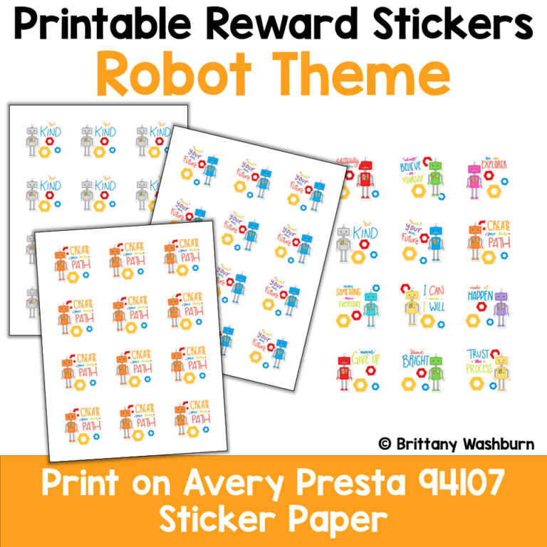 Robot Themed Printable Reward Stickers for Classroom Management